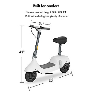 OKAI EA10 Electric Scooter with Seat, Up to 25 Miles Range & 15.5MPH, Moped Scooter Bike for Adults with 10 Inch Vacuum Tires(White)