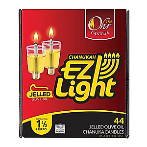 Ohr Candles E-Z Light 44 Jelled Olive Oil Chanukah Candles Jelled Prefilled Olive Oil (1.5 Hour)