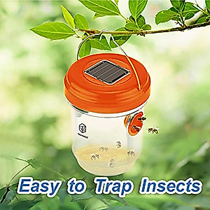 Petoor 2 Packs Wasp Trap - Solar Powered Bee Trap Outdoor for Yellow Jackets, Hornets and Wasps - Durable Wasp Killer and Bee Killer - Reusable Yellow Jacket Trap and Insect Trap