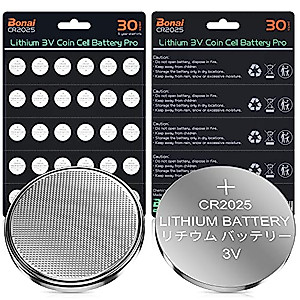 BONAI CR2025 3v Lithium Battery Coin Cell Batteries-30 Count, Premium Button Battery Long Lasting for Keyfob Key, Remotes Control, Watches (5-Year Shelf Life)