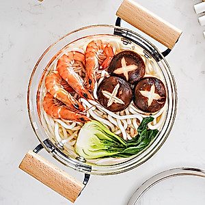 Glass Simmer Pot 3.5L Glass Pots for Cooking with Cover and Wooden Handle Glass Cookware for Stovetop Safe for Pasta Noodle Soup Milk Baby Food Transparent