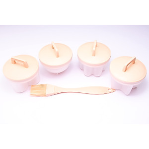 Egg poacher cups - microwave egg poacher - stovetop hard boiled egg mold – soft boiled egg holder - jello cups with lids – pink set of 4 + oil brush