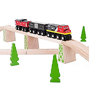 Bigjigs Rail Wooden CN Train - 1 Engine, 2 Carriages & 2 Track Pieces, Kids Train Toy Accessories, Toddler Railway Sets, Trains with Magnetic Couplings, for 3+ Year Old