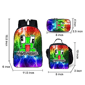 Cartoon Backpack 3PCS Backpack Set 16.5inch School Backpacks with Lunch Bag Pencil Case Fans Gift for Boys Girls Students, line art Q-02