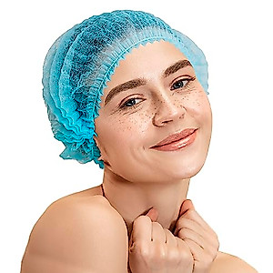 Medical Nation Hair Net, Disposable Pleated Hair Nets | Blue, 100 Count | Bouffant Hair Cap Hair Nets for Food Service, Medical Use - 21" Hairnets for Women & Men- Latex Free with Elastic Band - Blue