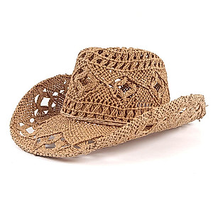 Straw Cowboy Hat Cowgirl Straw Hats Shapeable Wide Brim Staw Beach Sun Hat Brown