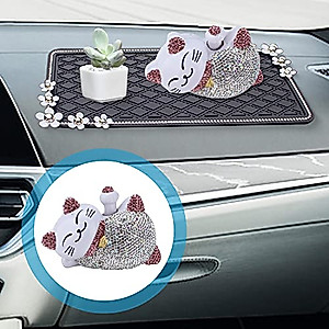 4.13×2.36×2.76in Solar Feng Shui Lucky Cat Rhinestone PVC Material Japanese Maneki Neko Waving Hand Fortune Cat for Car Interior Decoration Desktop Ornaments,Bring Good Luck Wealth (Pink)