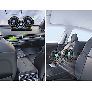 Dual Head Car Fan with Cigarette Lighter Adaptor,2 Speed Strong Quiet Wind+All-Round Adjustment Car Fans that Blow Cold Air Wide Range,Summer Car Essentials Desk Fan for SUV RV Truck Dashboard