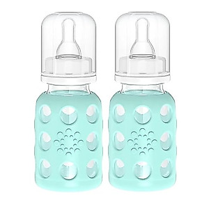Lifefactory Glass Baby Bottle with Silicone Sleeve 4 Ounce, 2 Pack - Mint