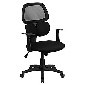 Flash Furniture Ariel Mid-Back Black Mesh Swivel Task Office Chair with Flexible Dual Lumbar Support and Arms
