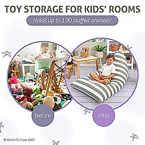Butterfly Craze Bean Bag Chair Cover, Functional Toddler Toy Organizer, Fill with Stuffed Animals to Create a Jumbo, Comfy Floor Lounger for Boys or Girls, Stuffing Not Included, Grey Stripe