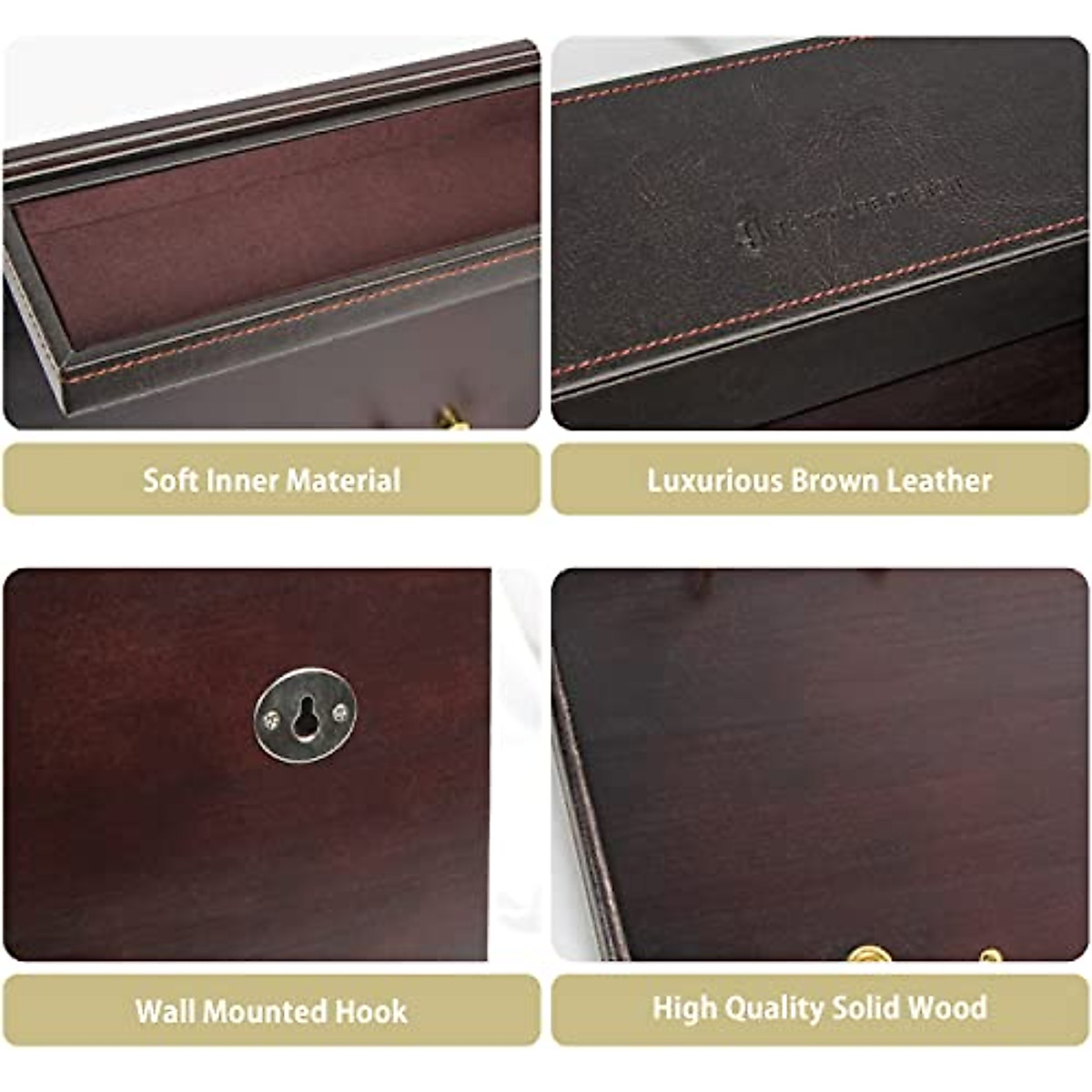 JackCubeDesign Entryway Coat Rack Wall Mount Key Holder Mail Envelope Hook Organizer Clothes Hat Hanger with Faux Brown Leather Shelf and Tray(Solid Wood, 20.5 x 9.1 x 3.4 inches) – :MK362B