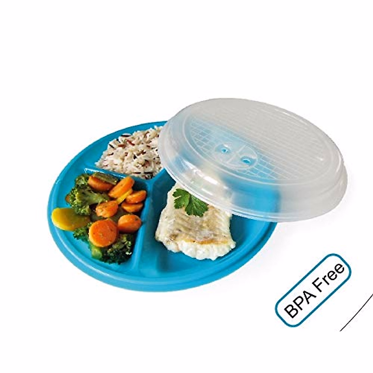 Dependable Industries inc. Essentials 2 Pack Vented Microwave Lunch Plates with Lids 3 Section Storage BPA Free