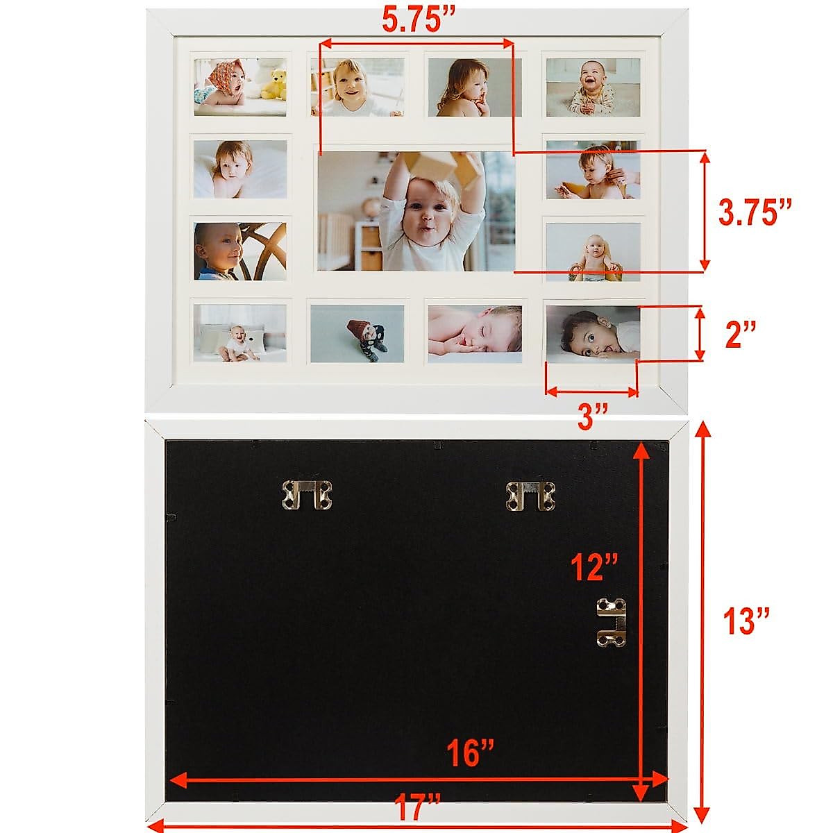 WOOD SIDE ORBIS 13 Opening Collage Picture Frame K-12 with Double White Mat - Displays One 4x6 and Twelve Wallet Size 2.5x3.5 - Wall Mounting, Landscape, Portrait