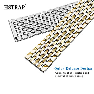 Hstrap Quick Release Metal Watch Band Compatible with Samsung Galaxy Watch 7/6/5/4 Bands 40mm 44mm/Galaxy Watch 6 Classic 43mm 47mm/Galaxy Watch 5 Pro 45mm, 20mm Mesh Watch Bands Women Men Gold-Silver