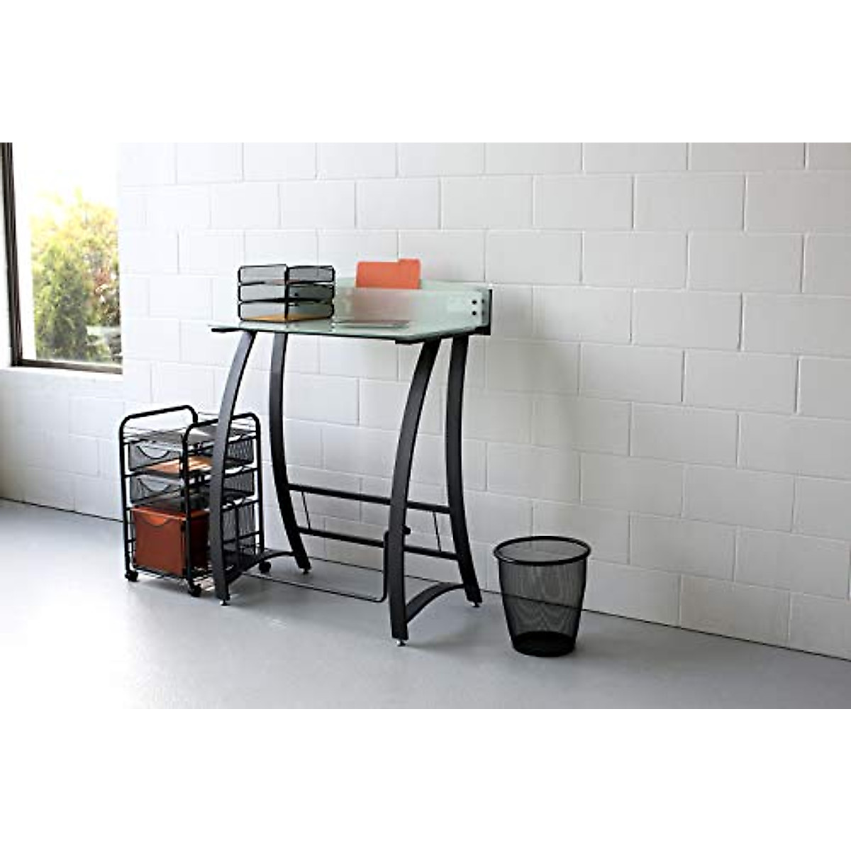 Safco Products Onyx Mesh 1 File Drawer and 2 Small Drawers Rolling File Cart 5213BL, Black Powder Coat Finish, Durable Steel Mesh Construction, Swivel Wheels for Mobility