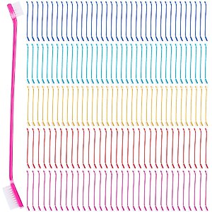 Nuenen 150 Pcs Dog Toothbrush Dual Headed Dental Brushes Puppy Tooth Brushing Kit Long Handle Dog Tooth Brush for Large and Small Dogs Cats Most Pets Teeth Cleaning Oral Care Supplies (Vibrant Color)