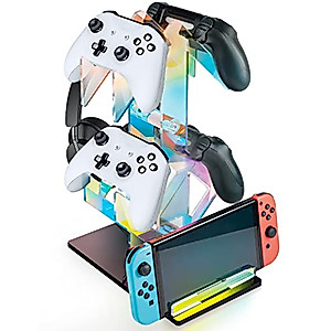 NiHome Iridescent Acrylic 2-Tier Universal Game Controller Headset Holder Rack, Modern Storage Organizer for PS5 Xbox ONE Switch Game Controllers and Headphones Anti-Slip Stable Gaming Accessory Stand