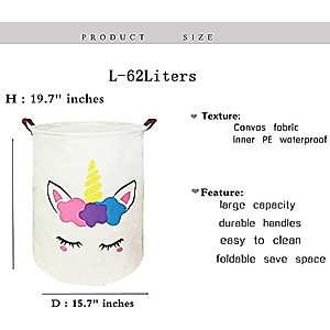KUNRO Large Sized Laundry Basket Hamper Bag Toy Storage Box Waterproof Coating Organizer Bin for Nursery Clothes (Flower unicorn)