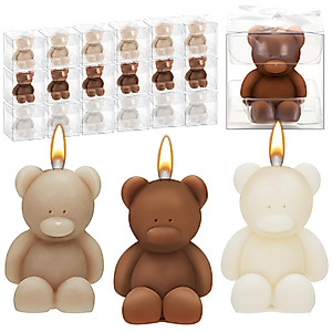 Dansib 50 Pcs Bear Baby Shower Candle Favors Bear Baby Shower Favors for Guest Bear Party Favors Baby Shower Candles Bulk for Gifts Favors Bear Party Favors Decorations (Light Brown, White, Brown)