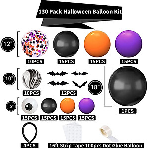 Halloween Balloons Garland Arch Kit, Black Purple Orange Balloons Spider latex balloon with eyes for Halloween Themed Party Kids Halloween Birthday Hocus Pocus Party Haunted House Decorations