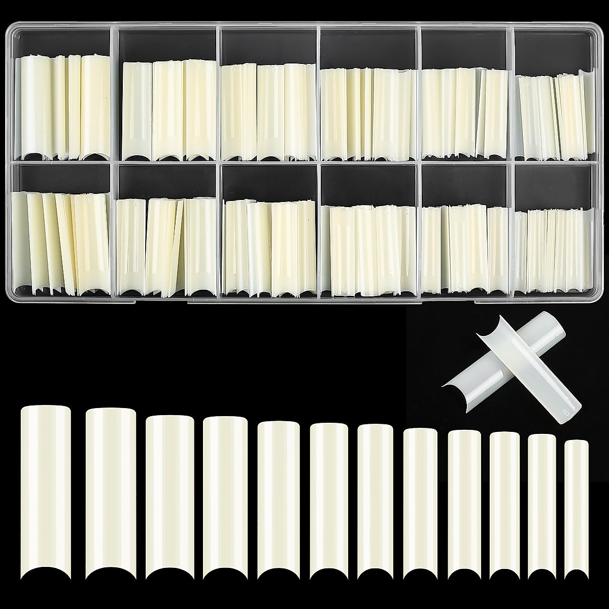 KOXXIAMOQ 240 Pcs Square Nail Tips, natural Extra Long No C Curve XXL Tapered Square Half Cover on Nail Tips Traceless for Acrylic Salon (natural)