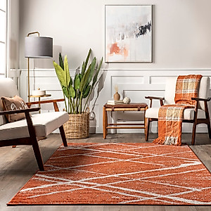 nuLOOM 4x6 Thigpen Contemporary Area Rug, Dark Orange, Abstract Lines, Non-Slip Backing, Stain Resistant, For Bedroom, Dining Room, Living Room, Hallway, Office, Kitchen, Entryway