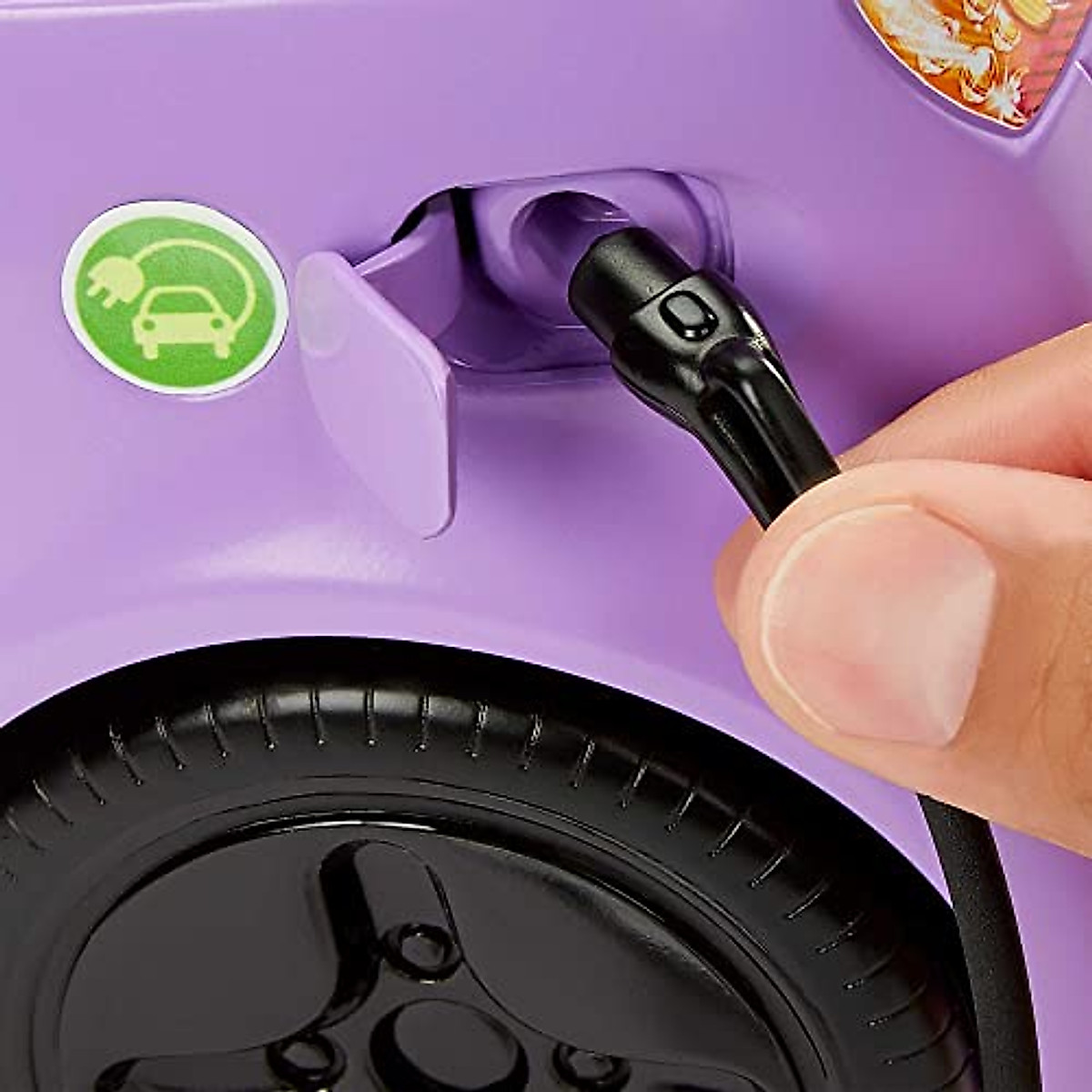 Barbie Toy Car "Electric Vehicle" with Charging Station, Plug and Sunroof, Purple 2-Seater Transforms Into Convertible (Amazon Exclusive)