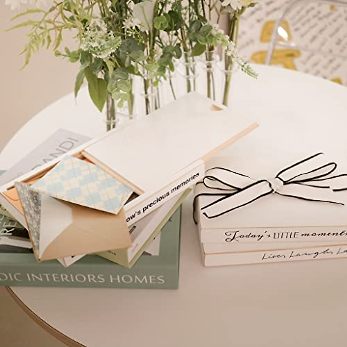 Wooden Decorative Books for Home Decor with an Extra Compartment and Unique Ribbon - White Faux Book Stacks - Decoration for Living Room - Decor Books for Coffee Table_Ideal Gift