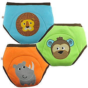 ZOOCCHINI 100% Organic Cotton Potty Training Pant Sets – Boys Safari Friends, 3-Piece Set, 3-4 Years, Extra Absorbent, Girls and Boys Underwear for Toddlers
