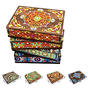 5D Diamond Painting Wooden Storage Box Rectangular Retro Desktop Decor Jewelry Storage Box Drill Wood Organizer for Home Office Storage Christmas Gift