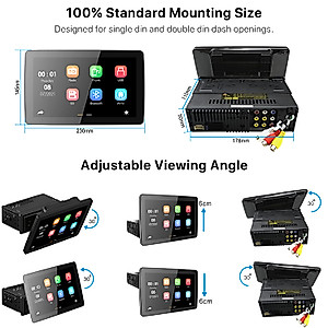 9" Single Din Car Stereo with Apple CarPlay, aboutBit Adjustable Multimedia Receiver with PhoneLink/Bluetooth/MIC/Dual USB/AM&FM Radio/USB & SD/Backup Camera/Steering Wheel Control