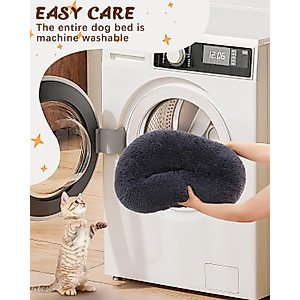 KSIIA Calming Dog Bed Anti-Anxiety Round Donut Dog Beds for Small Dogs Cat Beds for Indoor Cats Fluffy Comfort Small Dog Bed with Ultra-Soft Plush Washable Dog Bed with Non-Skid Bottom, 23", Gray