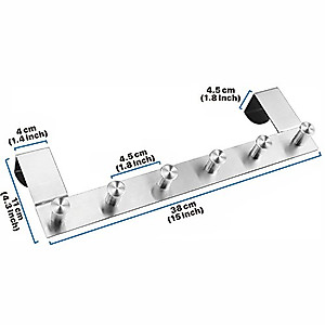 Flexzion Over The Door Hooks Organizer Stainless Steel - Removable Door Hanger Holder Rack with 6 Hooks for Bathroom Bedroom Kitchen Home Cubicle Cabinet Closet Clothes Coat Hat Belt Bag and Towel