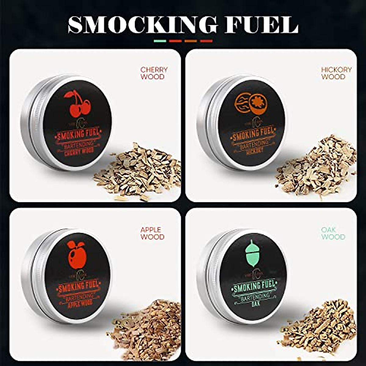 VibeOak Cocktail Smoker Kit with Torch 4 Flavors Wood Chips Bourbon - Cocktail Smoker Drink Whiskey Gift for a Friend - Easy to Use Drink Smoker Old Fashioned Cocktail Kit (Without Butane) (Black)