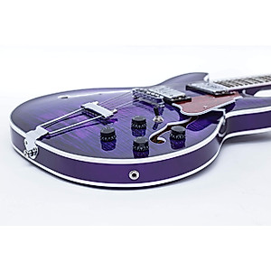 GROTE Jazz Electric Guitar Semi-Hollow Body Trapeze Tailpiece Bridge Guitar Gig Bag (Purple)