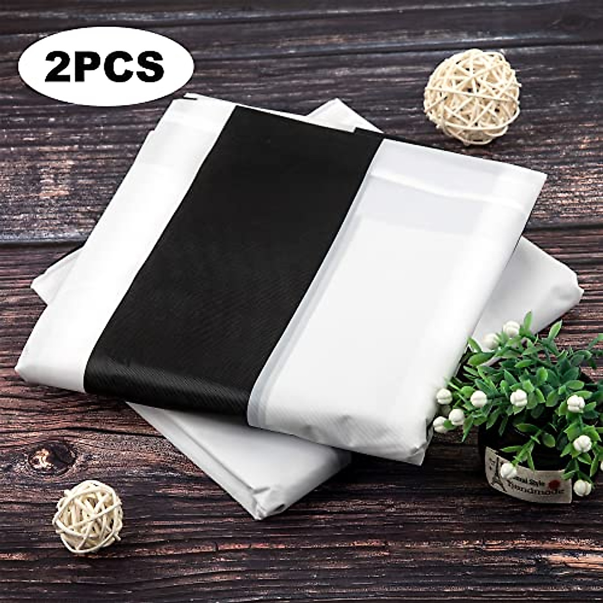 peony man 2 Pieces Black and White Striped Tablecloth Plastic Stripe Table Cover Waterproof Rectangle Tablecloth for Holiday Party Picnic Decoration