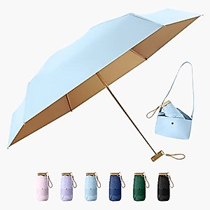 TIME LOVER Sun & Rain Travel Umbrellas with 99% UV Protection for Girls and Women,UPF 50+ Mini Capsule Umbrella Lightweight and Windproof Umbrella,Portable backpack storage,Cyan