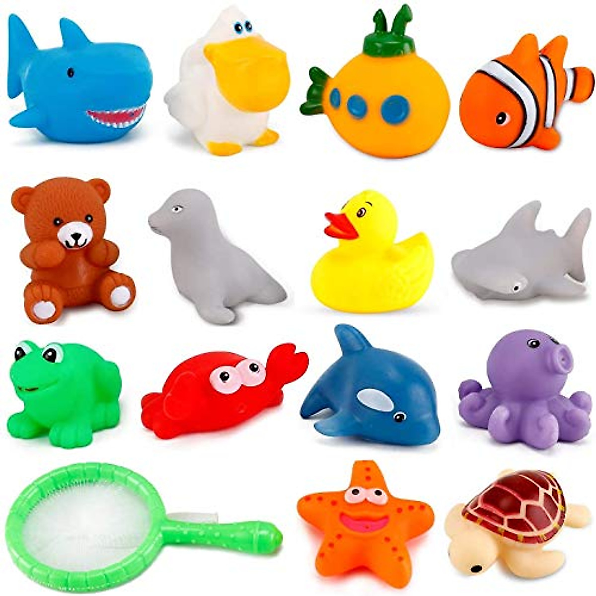 15 PCS Ocean Animals Water Bathtub Toy Set - Squeeze and Play with Floating Sea Creatures - Fun Bath Time Toys for Toddlers and Kids