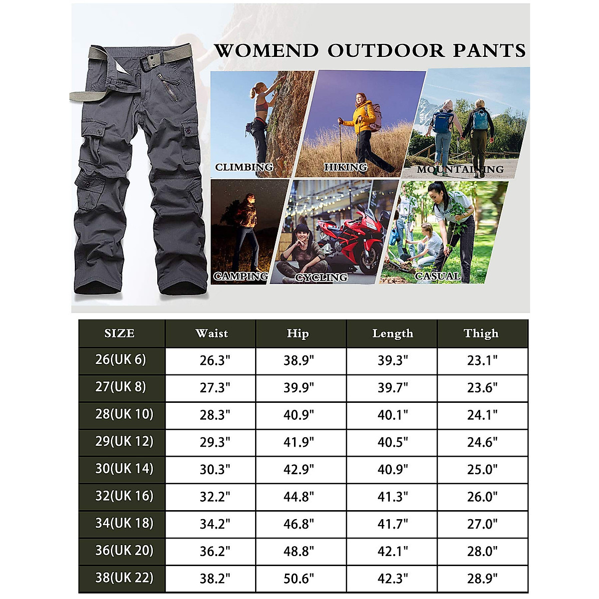 XNMAYA Cargo Pants for Women, Military Army Camo Combat Trousers,Work Camping Hiking Casual Pants with Pockets Grey US 10