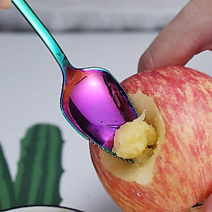 Rainbow Grapefruit Spoons 5 Pieces Set, 4 Stainless Steel Grapefruit Spoon And 1 Grapefruit knife With Titanium Plating, Grapefruit Utensil Set, Serrated Edges Spoon pack of 5 (Rainbow)