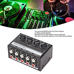 Zyyini Stereo Mini Mixer, 4 Channel Portable Audio Mixer,Passive Professional Stereo Mini Mixer for Mixing Instruments, CD Players, Tape Players, Computers, Mobile Phones Recording Studio