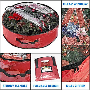 ProPik Christmas Wreath Storage Bag 36" - Garland Holiday Container with Clear Window - Tear Resistant Fabric - 36" X 36" X 8" (Red)