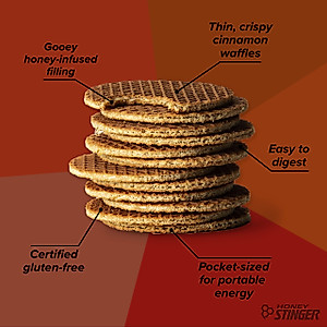 Honey Stinger Organic Gluten Free Cinnamon Waffle | Energy Stroopwafel for Exercise, Endurance and Performance | Sports Nutrition for Home & Gym, Pre & During Workout | Box of 16 Waffles, 16.96 Ounce