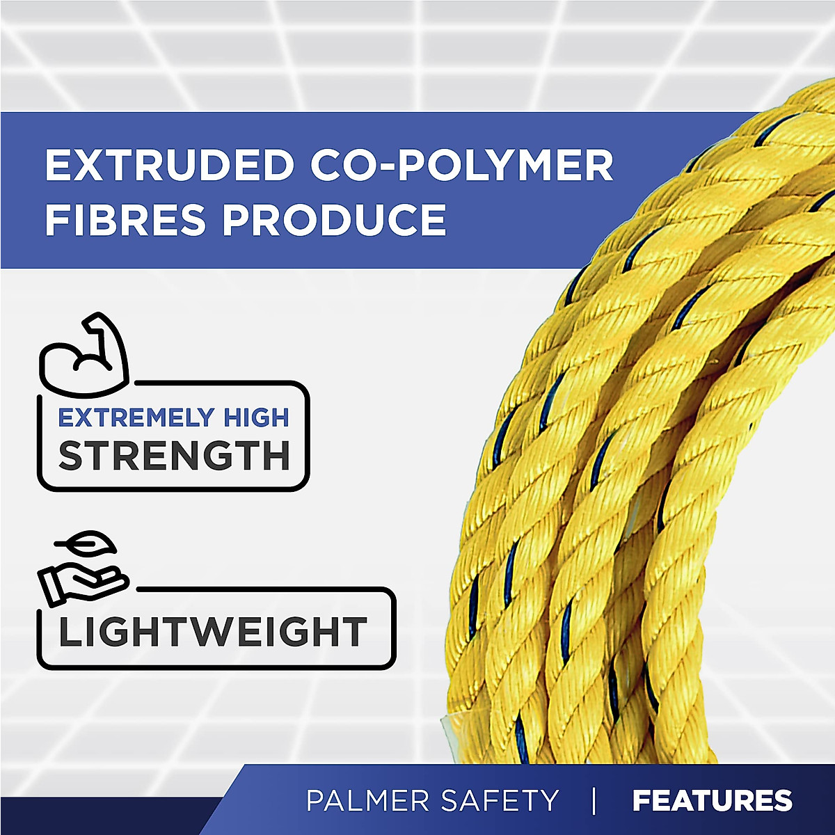 Palmer Safety Fall Protection 50' Vertical Rope Lifeline with One Locking Snap Hook I 5/8" Diameter Co-Polymer Twisted Rope I Ideal use for Climbing, Roofing, Scaffolding, Search & Rescue (Yellow)