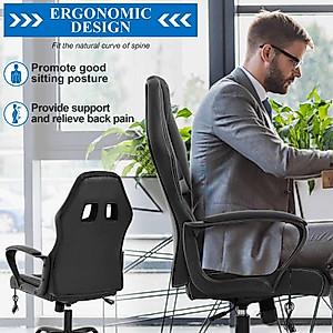 Ergonomic Heavy Duty Leather Racing Video Game Office Chair with Massage Function Lumbar Support PC Office Chair Gaming Desk Chair for Home Office Best Computer Gaming Chairs Video Game Chairs, Black