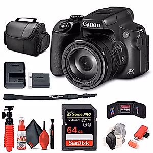 Canon PowerShot SX70 HS Digital Camera (3071C001) + 64GB Memory Card + Card Reader + Deluxe Soft Bag + Flex Tripod + Hand Strap + Memory Wallet + Cleaning Kit (Renewed)
