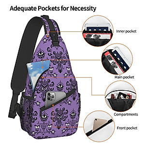 Haunted Mansion Sling Bag Crossbody Travel Hiking Chest Backpack One Shoulder Daypack for Women Men Unisex Cycling Gym