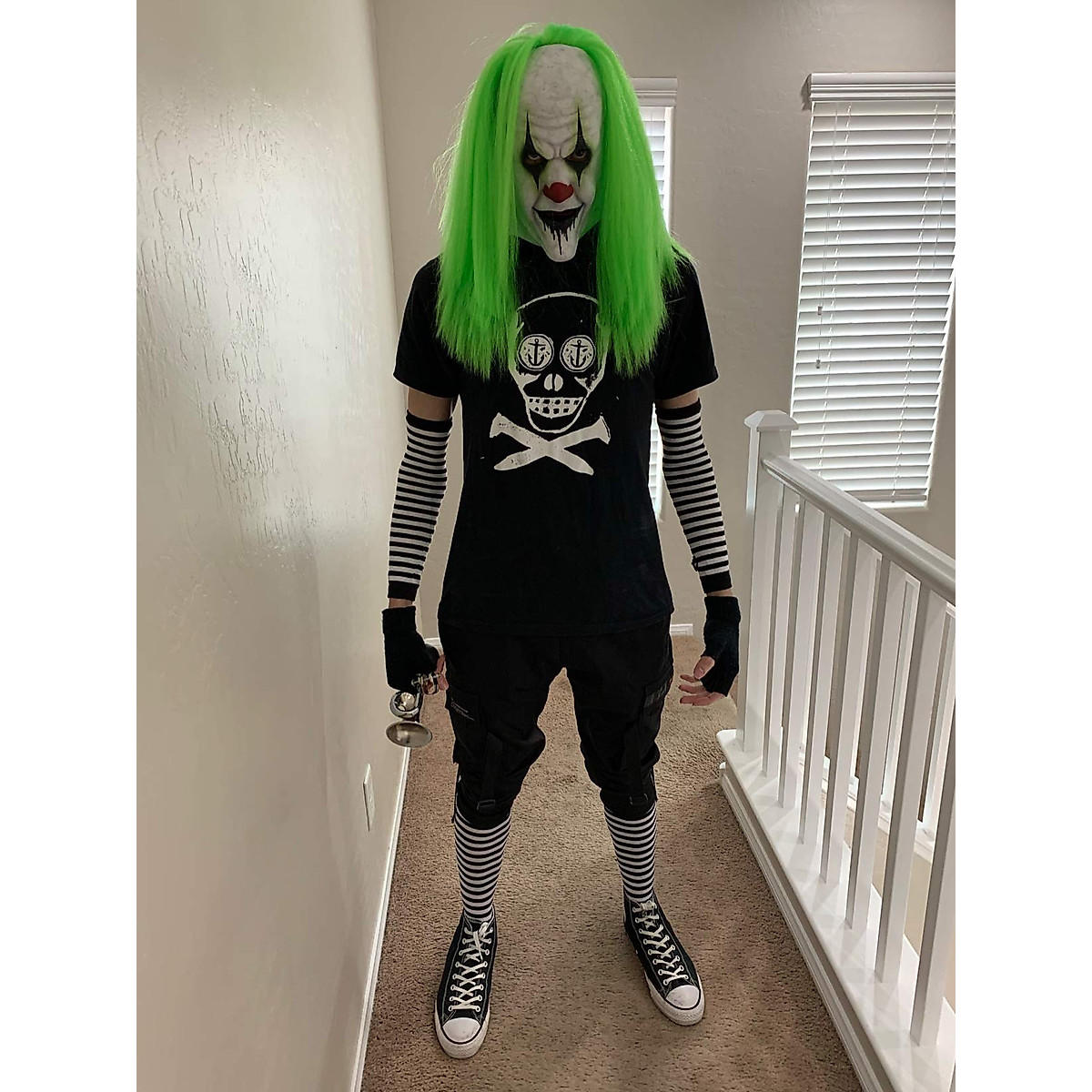 Bienvenu Women Stretch Striped Socks Knee High Stockings Long Arm Warmer Fingerless Mitten Gloves,White