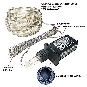 RUICHEN Fairy Lights Plug in, Waterproof 8 Modes 72 Ft 200 LED PVC Coating Silver Wire Twinkle String Lights for Bedroom Patio Garden Fence Christmas Wedding Party (Warm White)